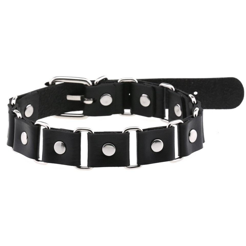 Mens Womens Gothic Punk Black Spiked Stud Choker Faux Leather Neckband ...