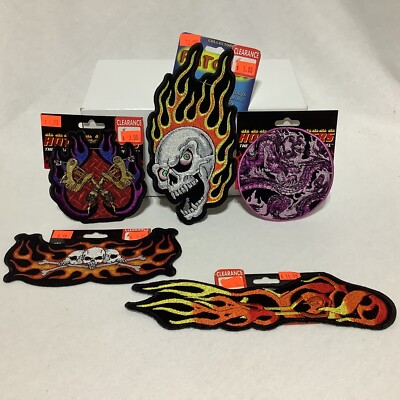 Flaming Skull Dragon Bones Biker Lot of 5 NEW motorcycle jacket vest ...