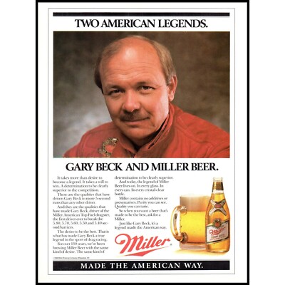 1986 Miller High Life Beer Vintage Print Ad Gary Beck Portrait Dragster ...