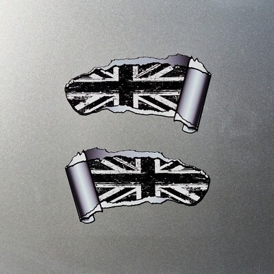 2x B&W UK British Flag Ripped Metal Slash Vinyl Sticker Decal For Car ...