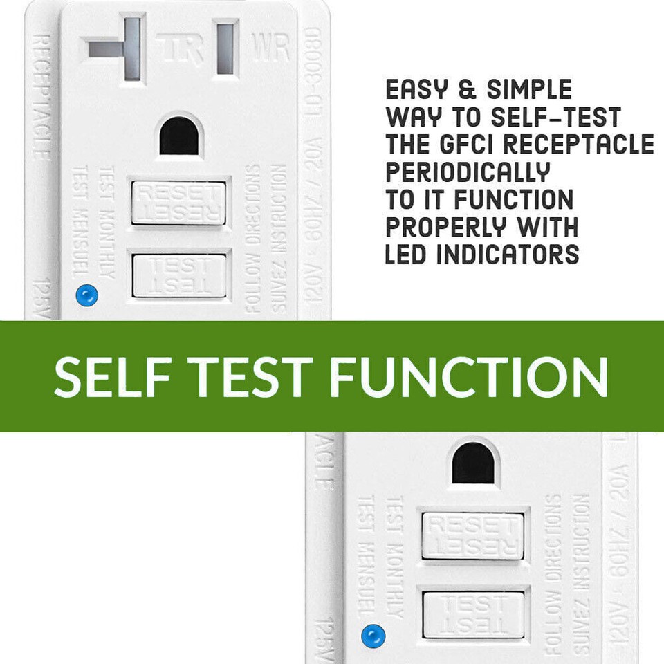 Decora Self-Test GFCI Outlet Child Proof, With Led Indicator Plate, TR ...