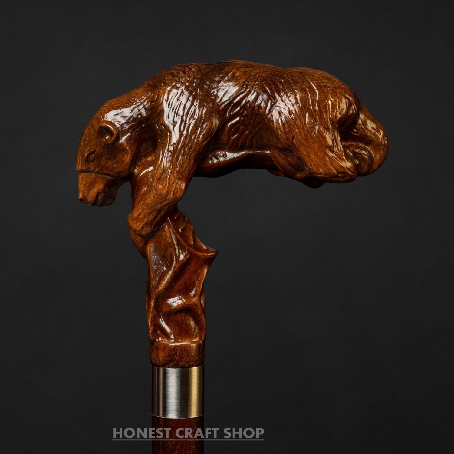 WOODEN WALKING STICK GIANT SLOTH HEAD HANDLE ANIMAL W… - Gem