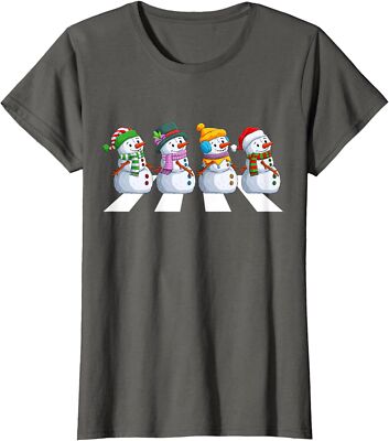 Snowman Crossing Road Crosswalk Snowmies Christmas Ladies' Crewneck T ...