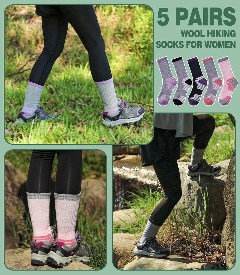 Merino Wool Socks for Women Hiking Thermal Winter Thick Warm Cozy Boot ...