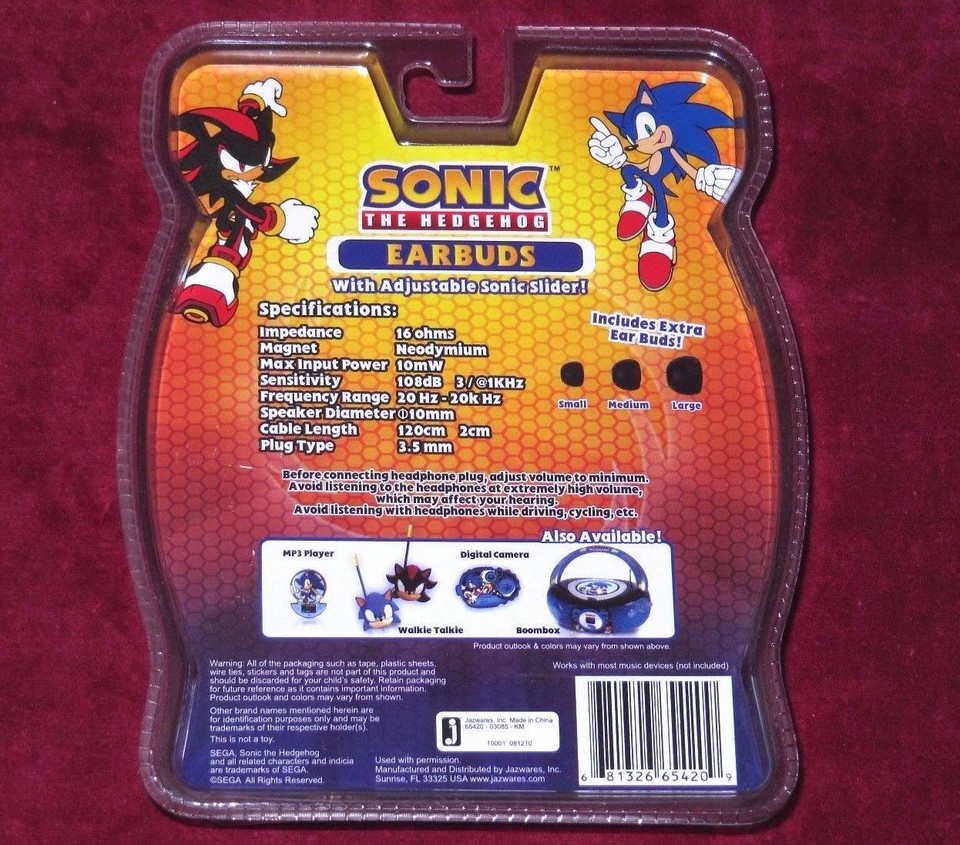 SEGA SONIC THE HEDGEHOG EARBUDS HEADPHONES USA TOYS R US EXCLUSIVE OUT ...