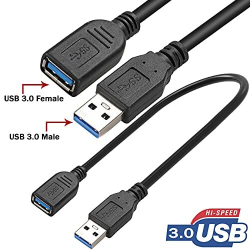 2 Pack Short Length 1 Feet Usb 3.0 Extension Cable Usb 3.0 A Male To ...
