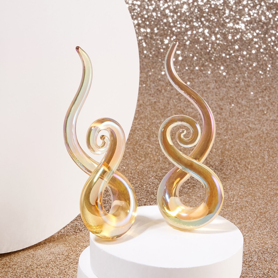 PAIR PYREX GLASS EAR PLUGS TUNNELS SPIRAL TWIST TAPER EARRING EAR GAUGE ...