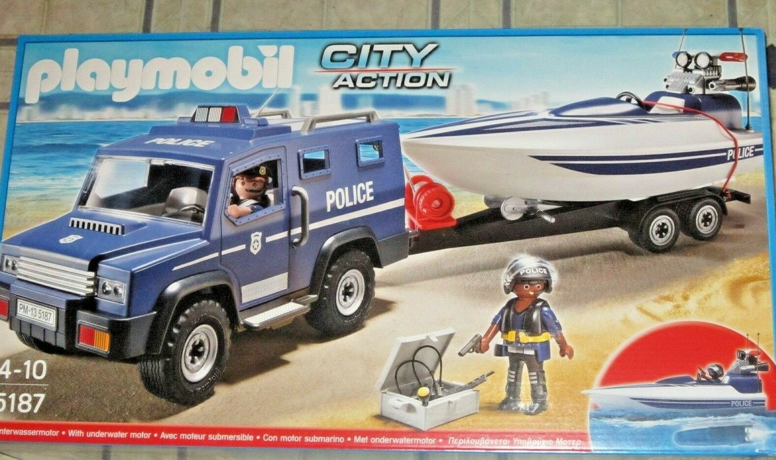 PLAYMOBIL 5187- City Action Police Truck with Speedboat/motor-2 Police ...