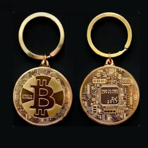 BITCOIN Coin BTC Keychain Cryptocurrency Keyring Key Fob Pendant GOLD ...