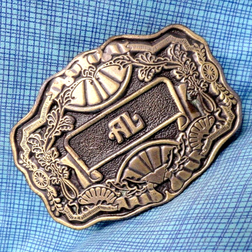 AL Belt Buckle Iconic 70s Name Plate Western Scroll V… - Gem