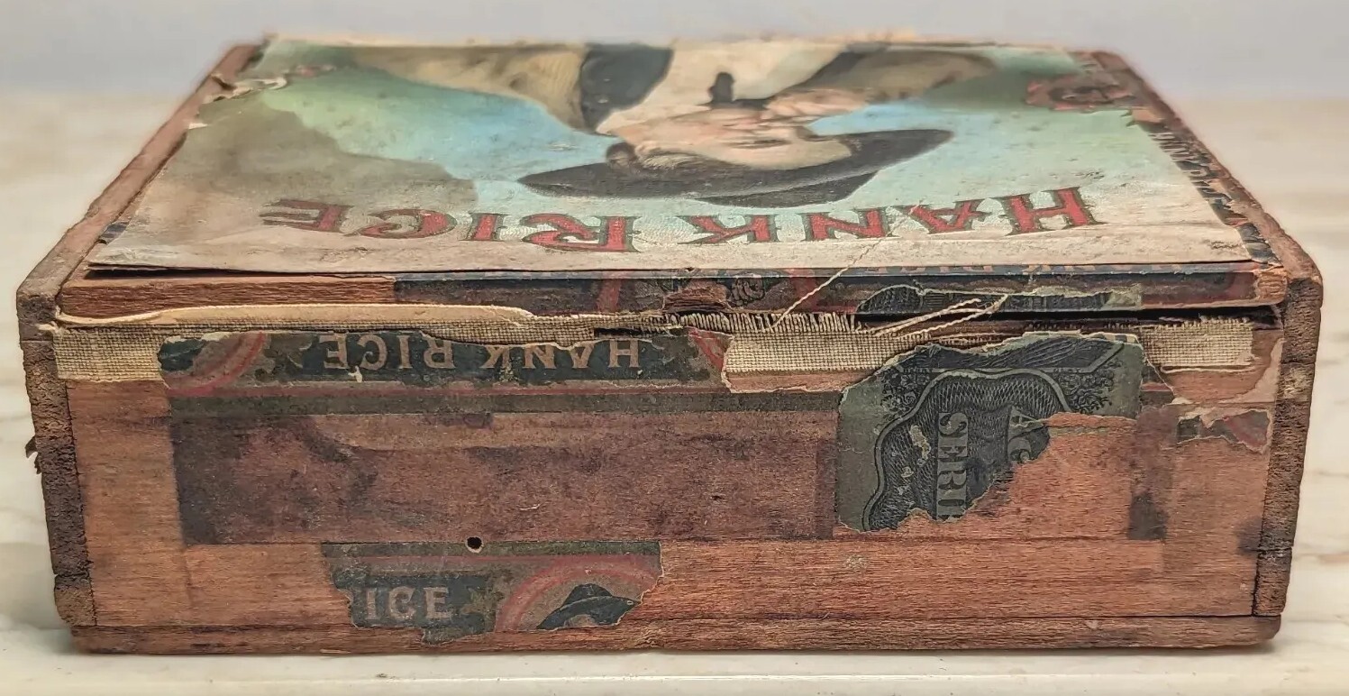 Antique Hank Rice Cigar Tobacco Box Wood Advertising Art Iowa Minnesota ...