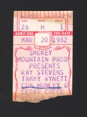 TAMMY WYNETTE CON HUNLEY RAY STEVENS CONCERT TICKET STUB 1982 JOHNSON ...