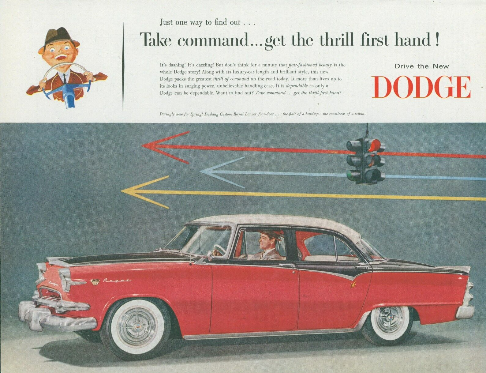 1955 Dodge Custom Royal Lancer Traffic Light Thrill First Hand Print Ad ...