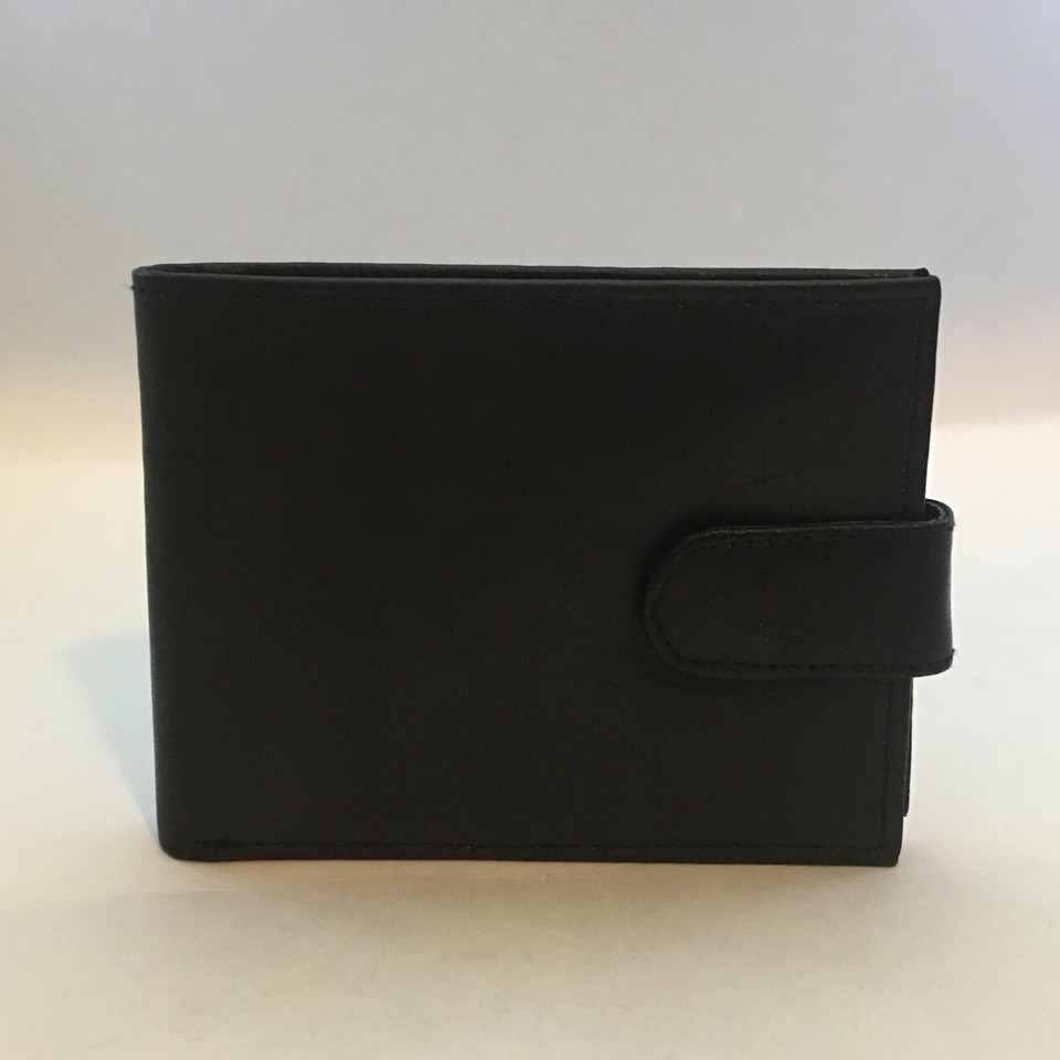 Men's Genuine Leather Bi-Fold Wallet Hook & loop Fastener Black Color ...