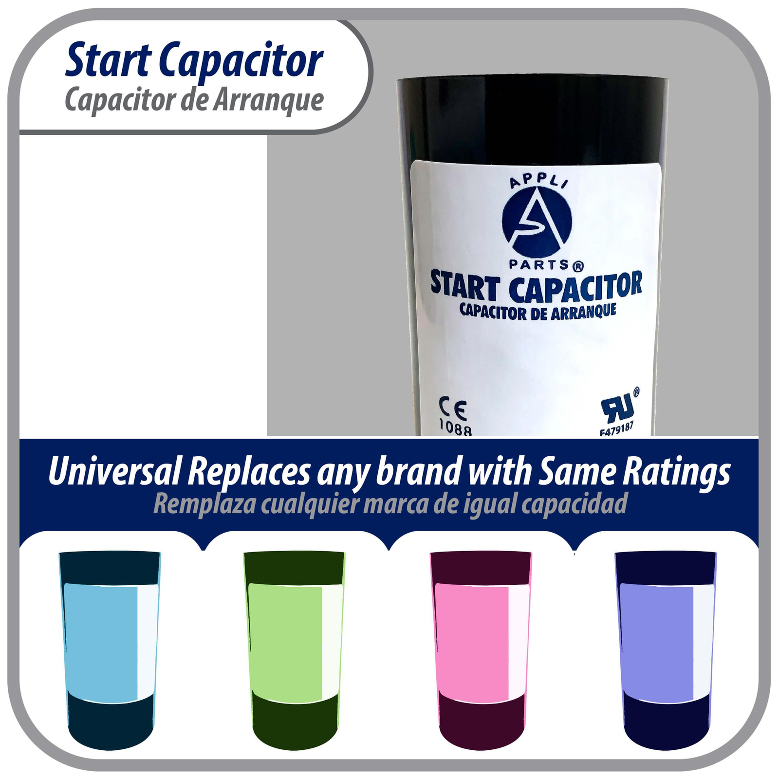 Appli Parts motor start capacitor 108-130 Mfd (microfarads) uF 250 VAC ...