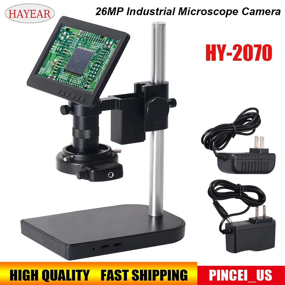 HAYEAR HY-2070 26MP Industrial Microscope Camera+Stand 7" LCD 150X+ C ...