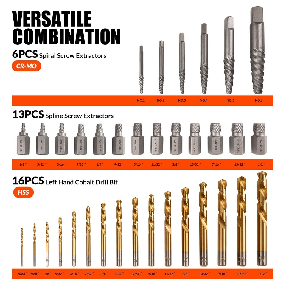 35 Pcs Screw Extractor and Left Hand Drill Bits Set, Easy Out Screw ...