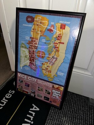 Genuine Rockstar Grand Theft Auto Vice City PS2 Map Framed Print Wall ...