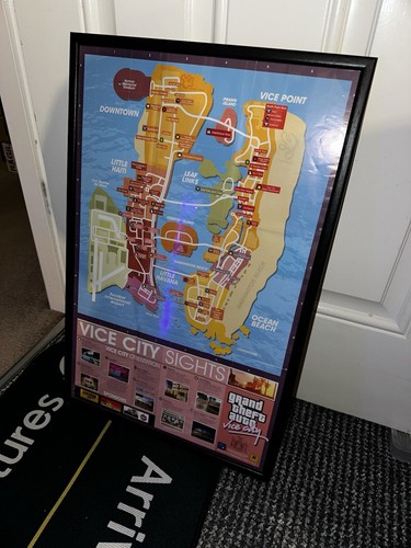Genuine Rockstar Grand Theft Auto Vice City PS2 Map Framed Print Wall ...