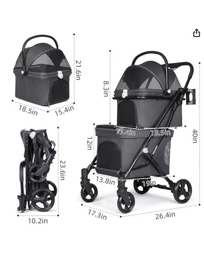 BEBEROAD PETS Double Pet Stroller for 2 Small Dogs or Cats Lightweight ...