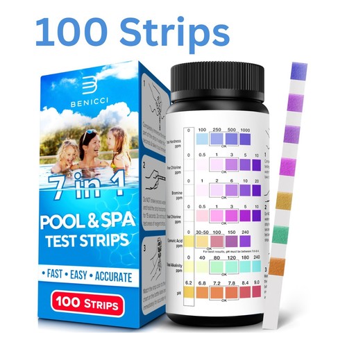 7 IN 1 Chlorine Dip Test Strips 100 Hot Tub Spa Quick Pool Water ...
