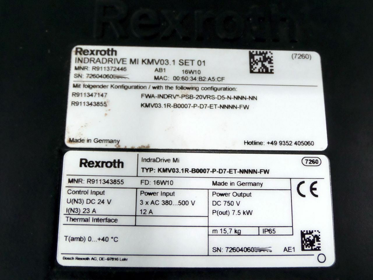 Rexroth IndraDrive Mi KMV03.1 SET 01 KMV03.1R B0007 P D7 ET NNNNN FW ...