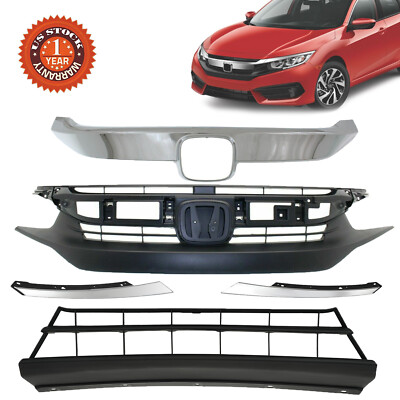 Bumper Grille Chrome Molding Trims For 2016-18 Honda Civic 71121TBAA01 ...