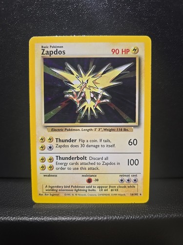 Zapdos 16/102 Pokemon Card Unlimited Edition Holo Rare Base Set LP Wotc ...