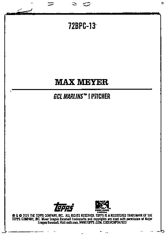 2021 Topps Heritage Minor Max Meyer #72BPC-13 1972 Poster Card GCL ...