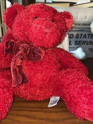 Red Hot Ruby RUSS Red Sparkle 16 inch Bear with Bow | eBay