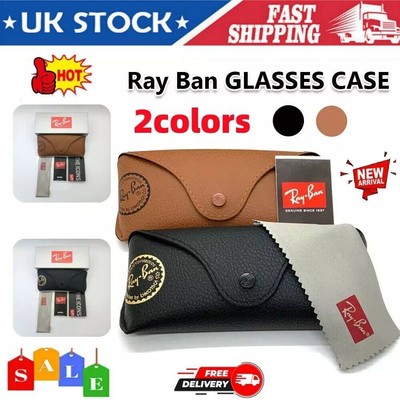For Ray ban Leather Pouch Universal Soft Sunglasses Case w/ Cleaning ...