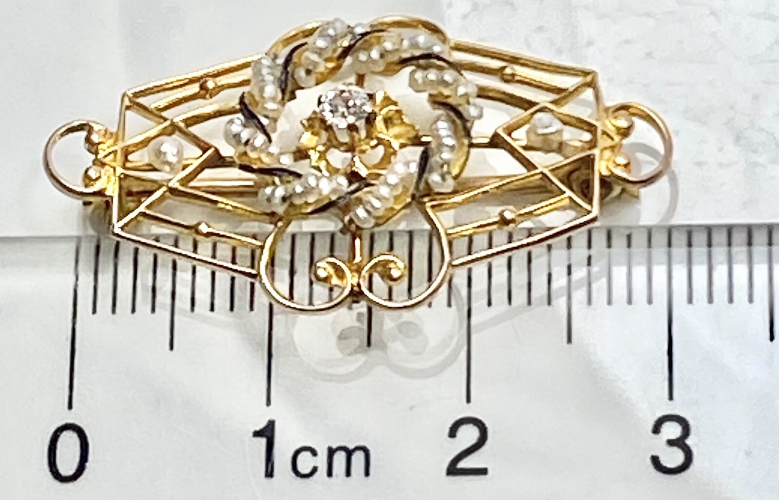 ANTIQUE 10K SEED PEARL BLACK ENAMEL DIAMOND PIN BROOCH LAPEL (C191B) | eBay