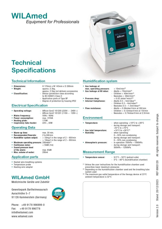 WILAMed AIRcon Gen2 Medical Respiratory Humidifier - Made in Germany ...
