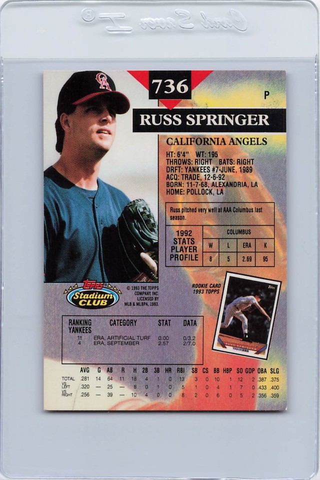 1993 Stadium Club #736 Russ Springer Angels Signed Auto *G5655 | eBay