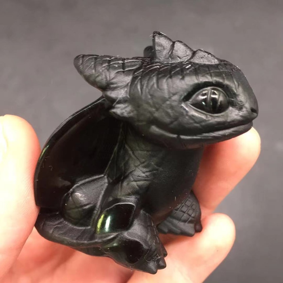 Natural Obsidian Crystal Carved Baby Dragon Wing Polished Healing ...