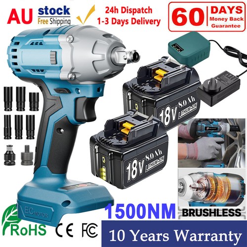 1500NM Cordless Impact Wrench Driver Brushless Rattle Gun For Makita ...