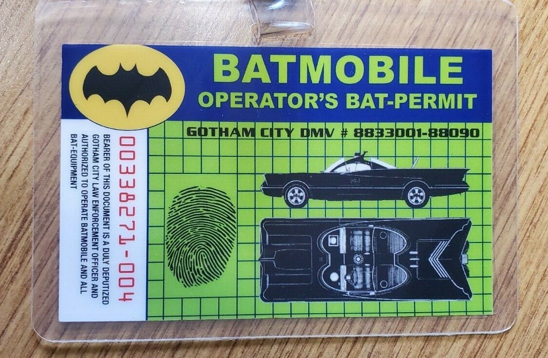 Batman ID Badge - Gotham City Batmobile Operator's Bat - Permit Cosplay ...