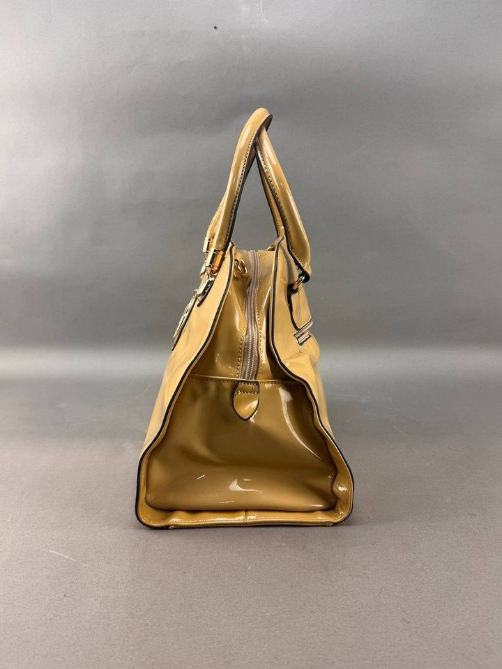 MK Michael Kors Yellow Patent Leather Handbag Purse Gold Colored Trim ...