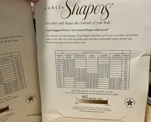VTG 2 Subtle SHAPERS -Smooths/Shapes Queen Tall Size Control Panty Hose ...