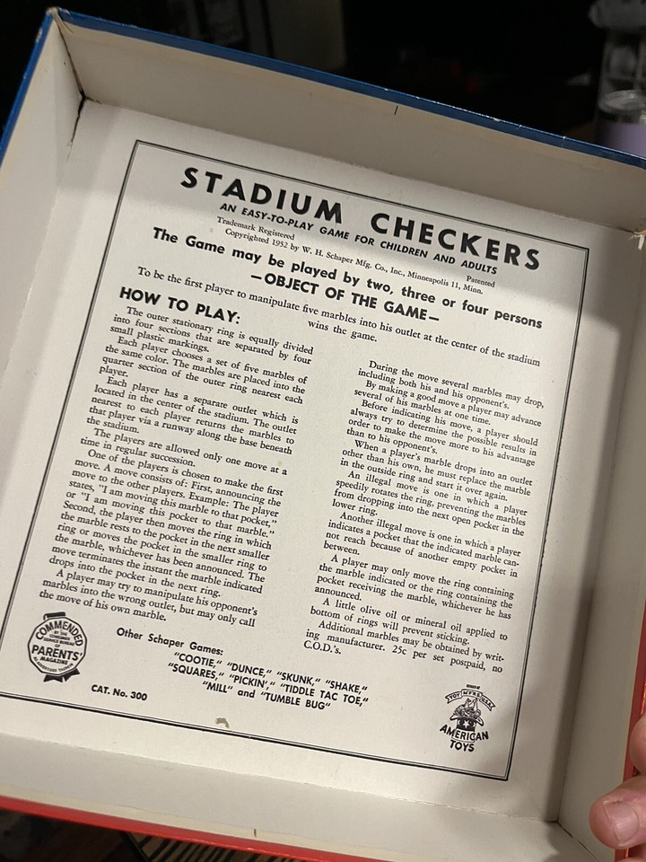 Vintage 1952 Stadium Checkers Board Game #300, (Missing 1 Yellow Marble ...