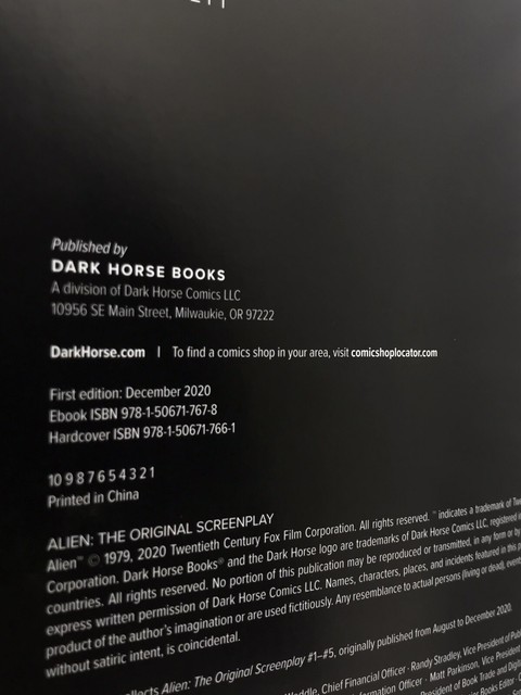 Alien: The Original Screenplay (Dark Horse Comics, 2020) for sale ...