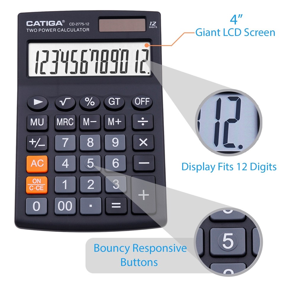 CATIGA Desktop Calculator with 12 Digit LCD Display Screen, Home or ...