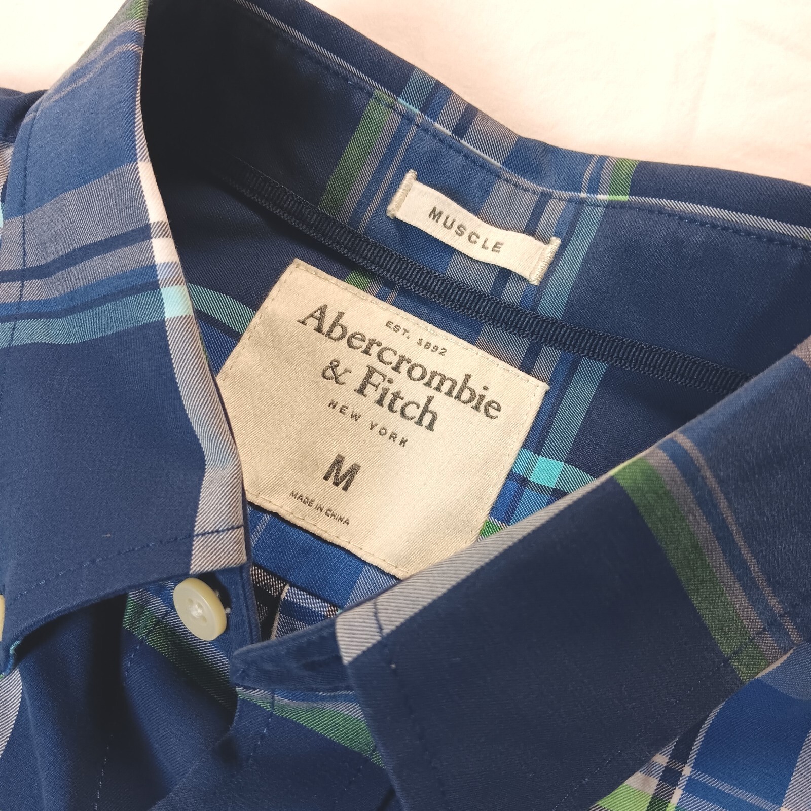 Abercrombie & Fitch Button Up Shirt Men’s Medium Blue Plaid Muscle RN75654