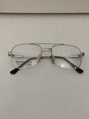 Vtg Stainless Steel SST-1 Double Bridge Silver Aviator Eyeglass Frames ...