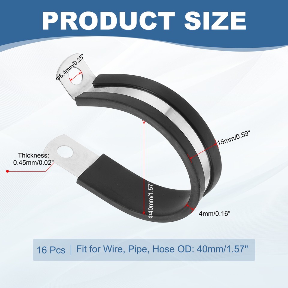 1-9/16 Inch Cable Clamp, 16 Pack Rubber Cushioned Pipe Metal Clamp for ...
