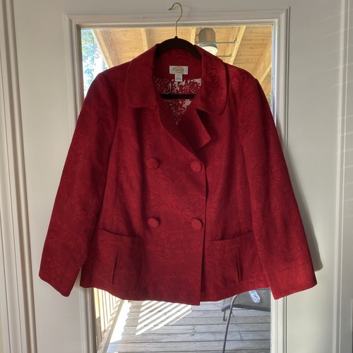 Talbots Womens Blazer Jacket Red XL Double Breasted Jacquard Floral ...