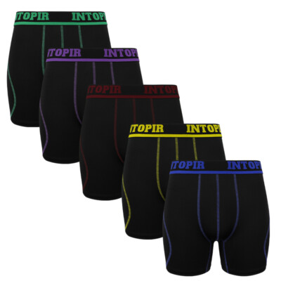 5 Pack Men Breathable Compression Boxer Shorts Sports Athletic Workout ...