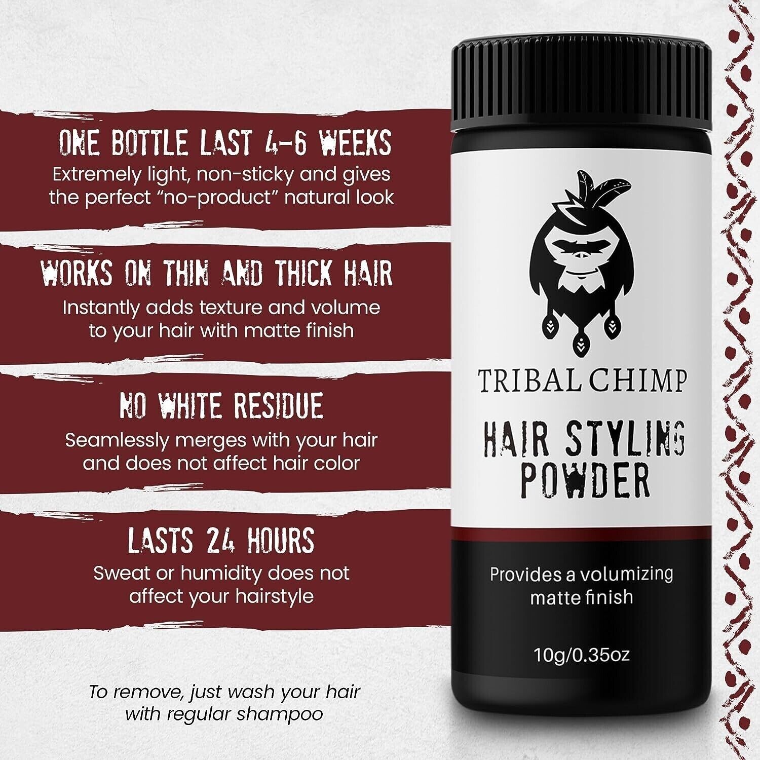 Tribal Chimp Hair Styling Powder Volumizing Matte Finish 0.35 oz 10g ...
