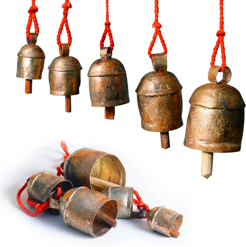 Handmade Rustic Bells Wind Chimes (30”) – 5 Hanging Bells on Rope ...