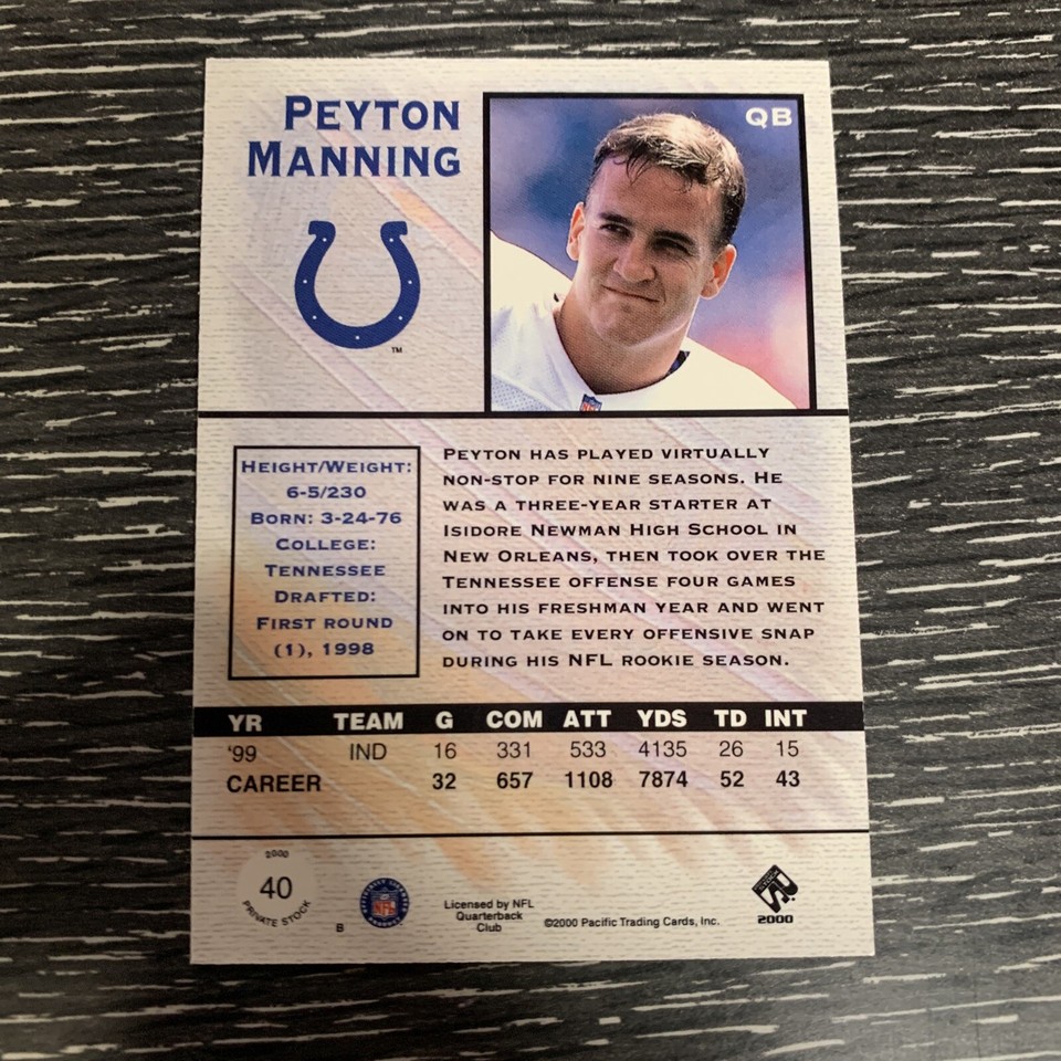PEYTON MANNING, 2000 PACIFIC PRIVATE STOCK #40 4BB | eBay